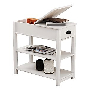 Narrow Flip Top End Table - LifeSky Slim End Table with Drawer - End Tables with Storage for Small Spaces Living Room White