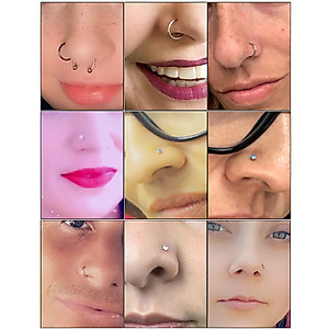 Gadeaila 18G Nose Ring Studs 18 Gauge Surgical Steel L Shaped Nose Studs Nose Rings Hoop Diamond Heart Hypoallergenic Nostril Piercing Jewelry Silver Rose Gold Black Rainbow Nose Jewelry