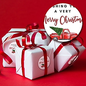Mobiusea Creation Merry Christmas Stickers | Envelope Seals | 1.4 inch | Red Truck Labels | Waterproof | 90-Pack for Christmas Gifts, Holiday Stickers for Envelopes, Holiday Cards