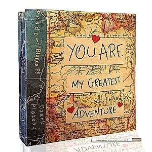Holoary Self Adhesive Page Photo Album with Metallic Pen Magnetic Self-Stick Page Scrapbook for 3x5 4x6 5x7 6x8 8x10 Hand Made DIY 40 pages Albums, Printed Kraft Paper Cover Old Map Adventure World Travel Vacation Memory Book