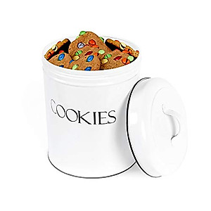OUTSHINE White Cookie Jar with Airtight Lids | Vintage Cookie Jars for Kitchen Counter | Decorative Farmhouse Cookie Jar | Kitchen Countertop Metal Treat Container | Best Cookie Tin for Gift Giving