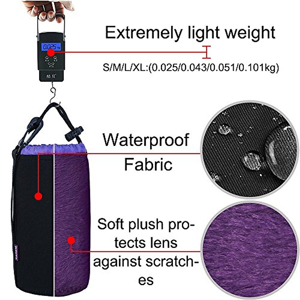 CADeN Lens Pouch Set 4 Pack Replacement Compatible for Canon, Nikon, Sony, Pentax, Olympus (Small, Medium, Large, X Large) Camera Lens Case Bag Thick Protective Neoprene Pouch Soft Plush for DSLR Lens