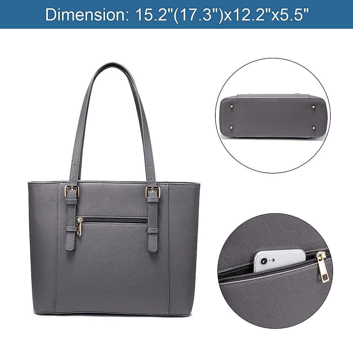 Laptop Bag for Women Large Office Handbags Briefcase Fits Up to 15.6 inch (Updated Version)-Grey