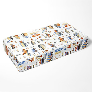 Crib Fitted Sheet - Construction Multicolor - Silky Soft Breathable 100% Cotton Percale Baby Sheets - Fits Standard 28 x 52 X 5 inches Crib & Toddler Mattresses