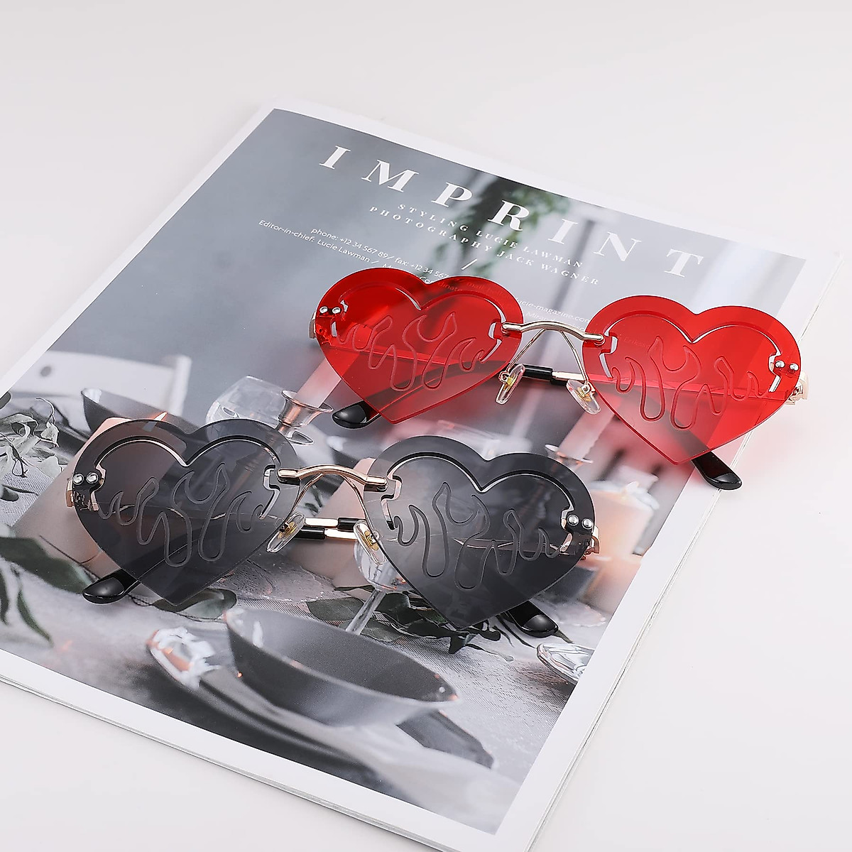 NULOOQ Rimless Halloween Sunglasses for Women Men Christmas Tree Glasses Party Prom Cosplay Rave Eyewear (Heart Black)