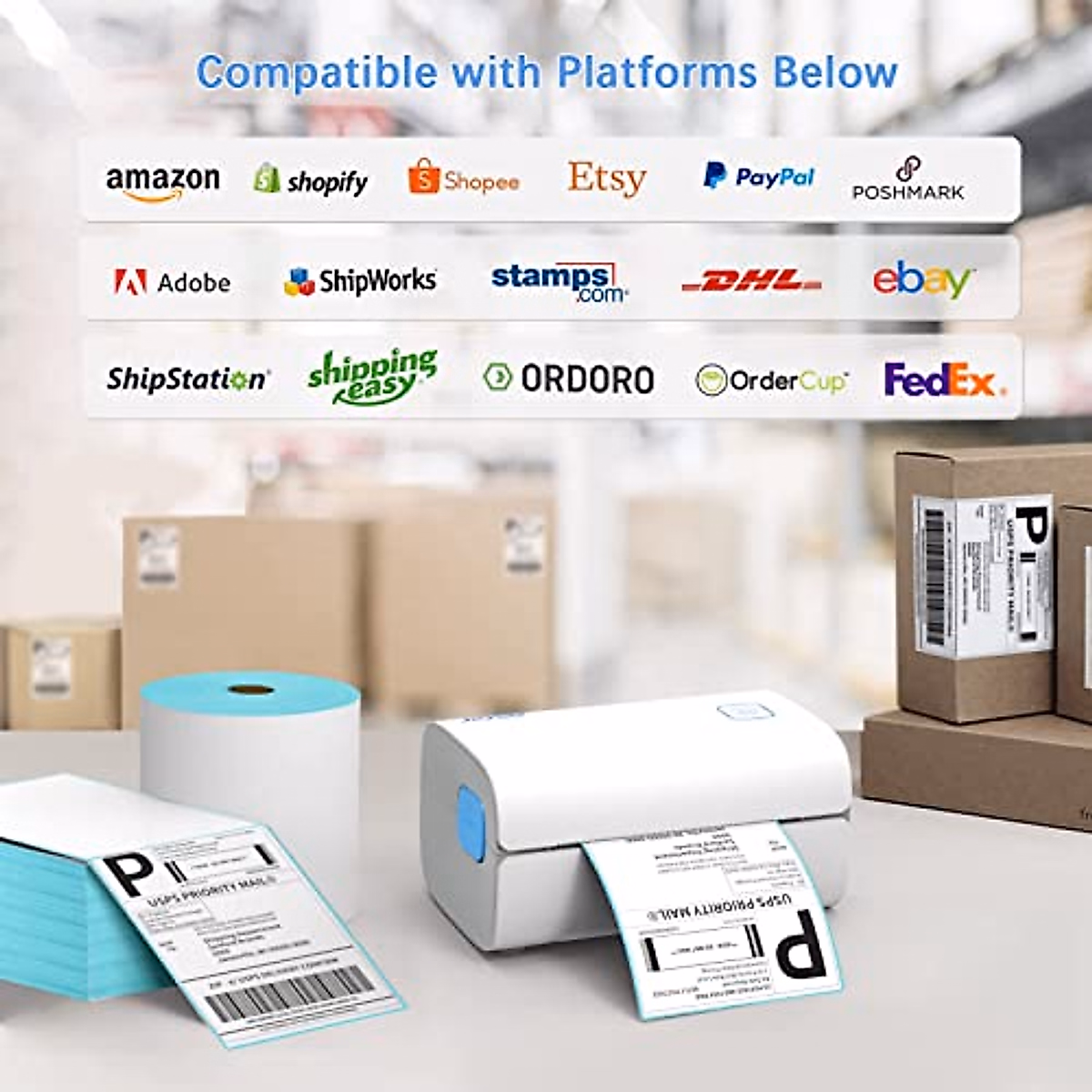 Jiose 4x6 Thermal Label Printer for Small Business - Shipping Label Maker for Postal Mailing Address