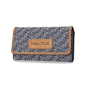 Nautica Women's Perfect Carry-All Money Manager Organizer with RFID Blocking Wallet, Indigo Jacquard, One Size