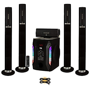 Acoustic Audio AAT1002 Bluetooth Tower 5.1 Home Speaker System with Powered Sub and 2 Extension Cables
