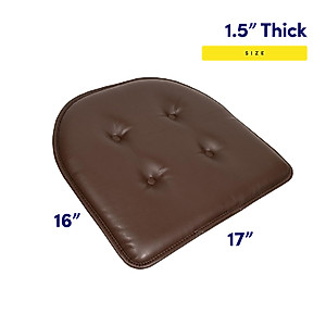 Sweet Home Collection Chair Cushion Memory Foam Pads Tufted Slip Non Skid Rubber Back U-Shaped 17" x 16" Seat Cover, Faux Leather Chocolate Brown 2 Count (Pack of 2)