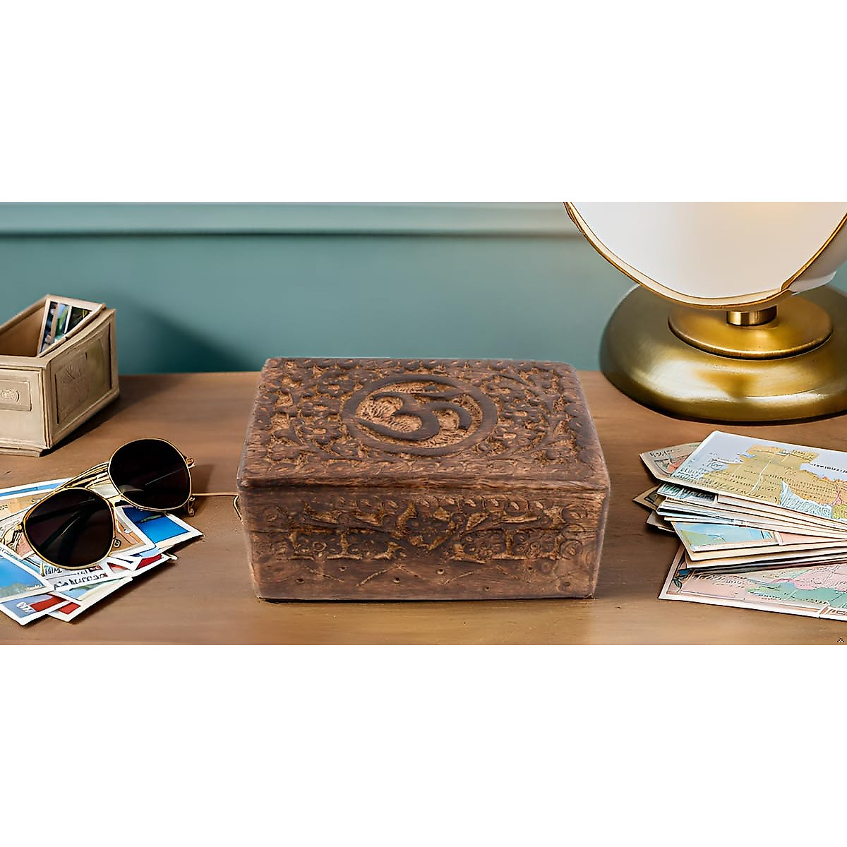 Great Birthday Gift Ideas Handmade Decorative Wooden Jewelry Box Jewelry Organizer Keepsake Box Treasure Chest Trinket Holder Watch Box Storage Lock Box 6 x 4 Inches Housewarming Gift Ideas Men Women