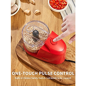 1.5-Cup One-Touch Electric Food Chopper, 100W Mini Food Processor Meat Grinder, Mix, Chop, Mince and Blend Vegetables, Fruits, Nuts, Meats, Stainless Steel Blade (Red)