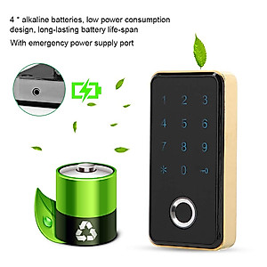 Smart Combination Lock, Keyless Fingerprint Digital Password Electronic Lock for Cabinet File Locker 2 Colors(Gold)