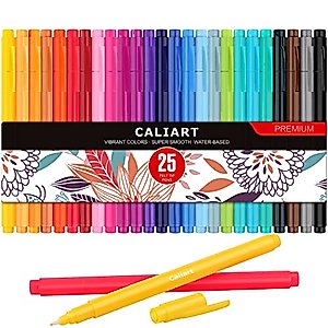 Felt Tip Pens, Caliart Felt Tip Markers Colored planner Pens Fine Point 0.7mm Colorful Pens for Journaling Note Taking Drawing Coloring Writing, Office School Student Teacher Gifts Supplies 25 Colors