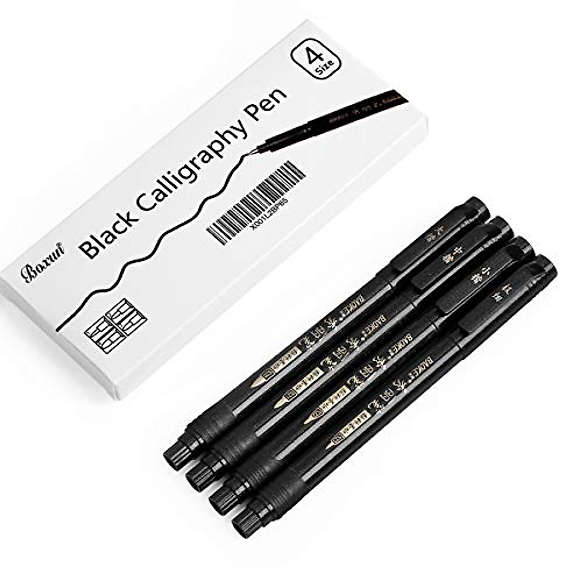 BOXUN Hand Lettering Pens - 4 Size Refillable Modern Black Calligraphy Ink Pen for Beginners Writing, Signature, Illustration Design