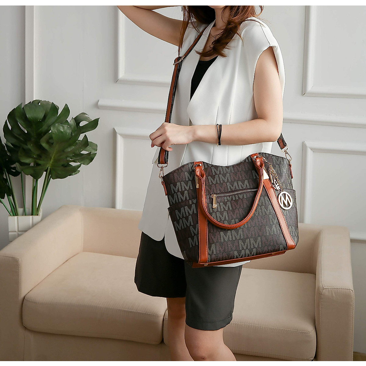 MKF Collection Signature Tote Bag for Women, Vegan Leather Handbag, Crossbody Top-Handle Ladies Shoulder Bag Purse By Mia K