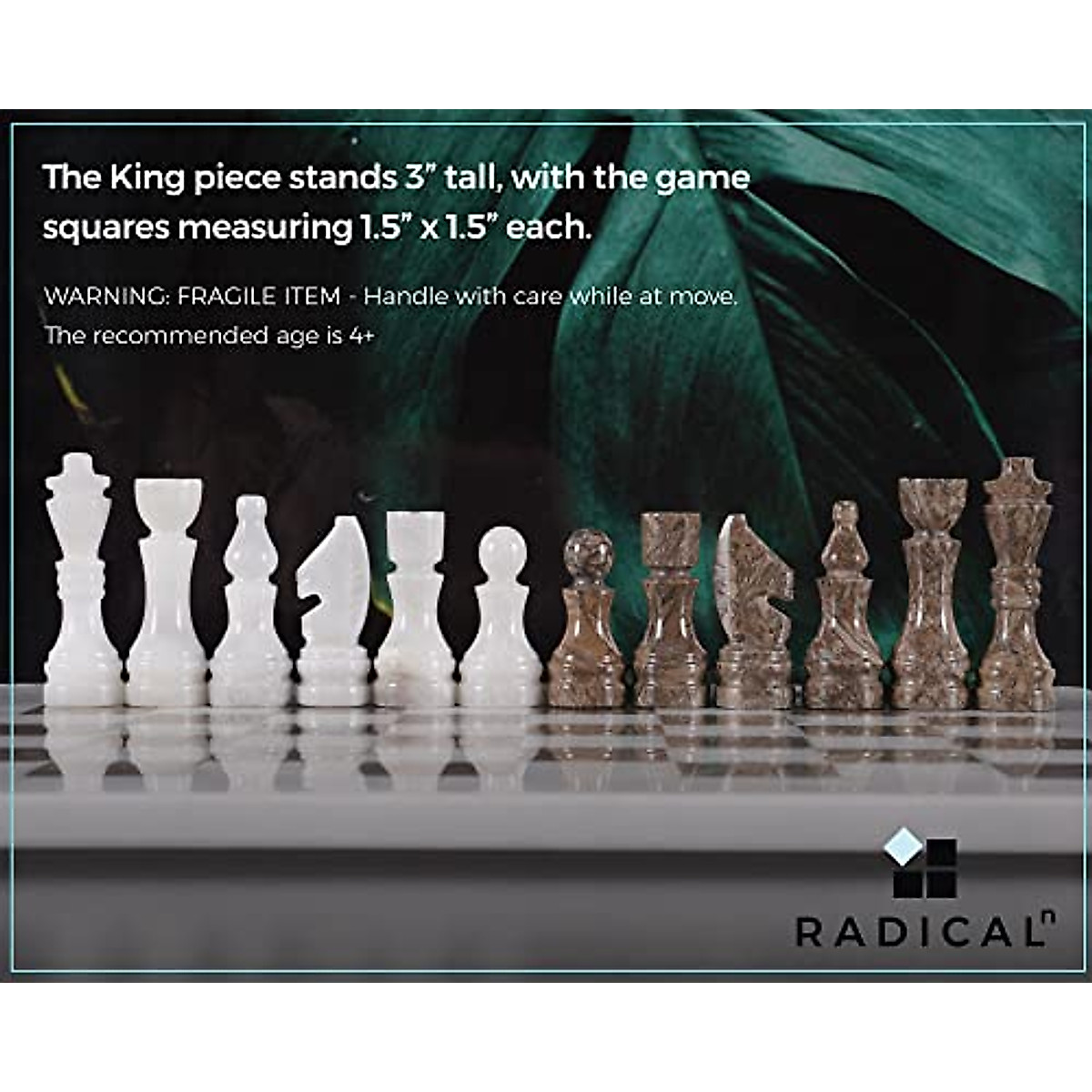 RADICALn 15 Inches Large Handmade White and Grey Oceanic Weighted Marble Full Chess Game Set for Adults Staunton and Ambassador Gift Style Tournament Chess Sets