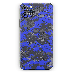 Design Skinz Bright Royal Blue and Gray Digital Camouflage Protective Vinyl Decal Wrap Skin Cover Compatible with The Apple iPhone 11 Pro Max (Screen Trim & Back Glass Skin)