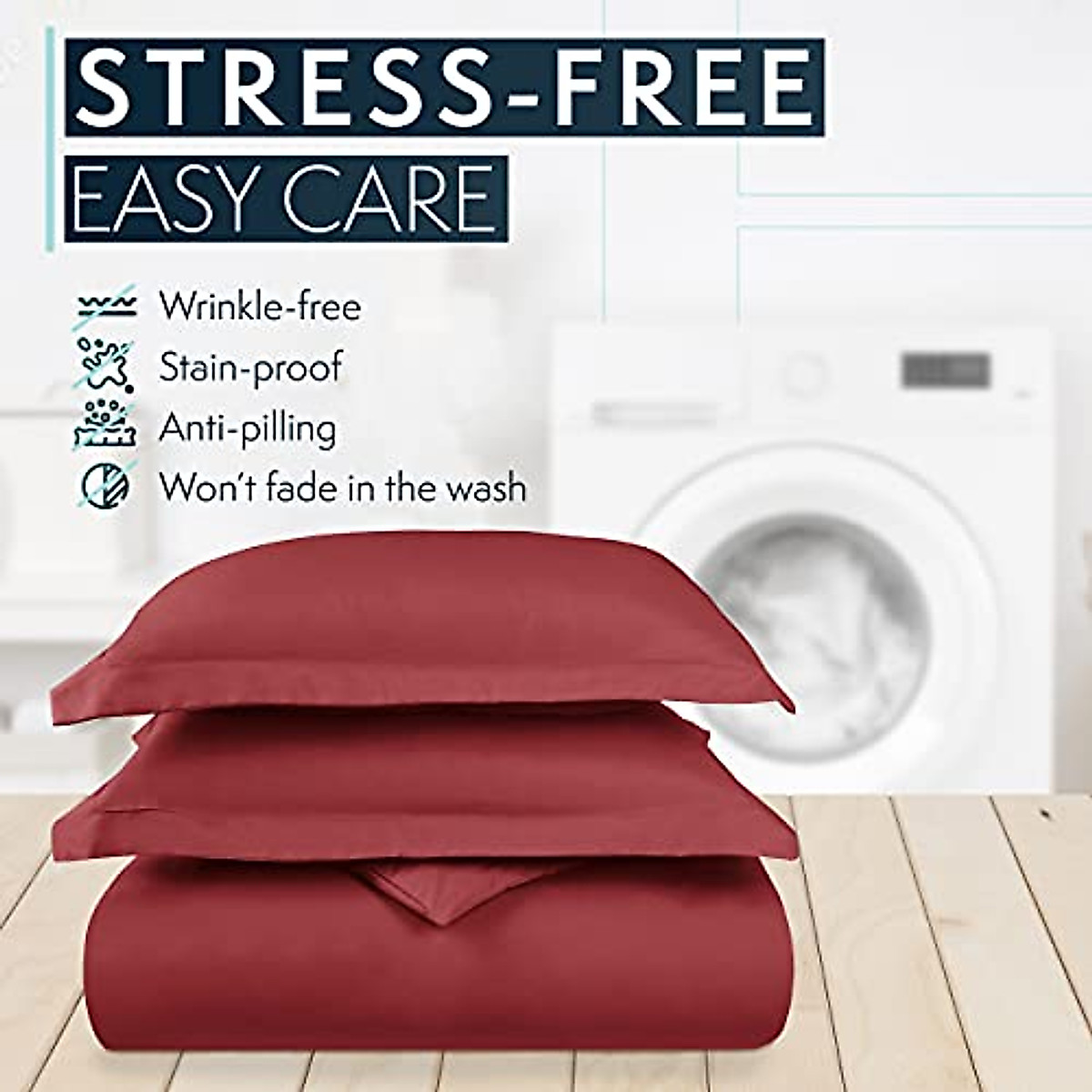 HC COLLECTION 1500 Thread Lightweight Duvet Cover Bed Linen Set with Zipper Closure for Comforters with 2 Pillow Shams, Queen, Burgundy