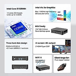13th Gen 4K Mini Gaming PC Windows 11 Pro, Intel i7 13700H, 64GB DDR5 2TB PCIe, Supprt 4 Display, 2* HDMI, DP, Type-C Thunderbolt 4.0, 2 Lans 2.5G TPM2.0, Desktop Computer, WiFi6 BT5.2