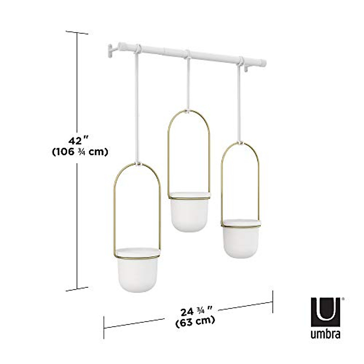 Umbra 1011748-524 Triflora Hanging Planters for Indoor Plants or Herbs, White/Brass,42" Width