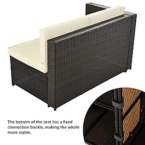 BIADNBZ 9 Piece Outdoor Sectional Sofa Patio Furniture Set, Woven PE Rattan Conversation Couch with Coffee Table, Ottoman and Cushions for Garden Backyard Poolside, Brown