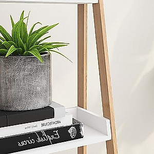 Heliosphere 4-Tier Ladder Bookcase with Solid Bamboo Frame, Versatile Wood Oxford “A” Frame Ladder Display Bookcase with 4 Open Shelves, Display Bookshelf for Home Office Living Room (White2)