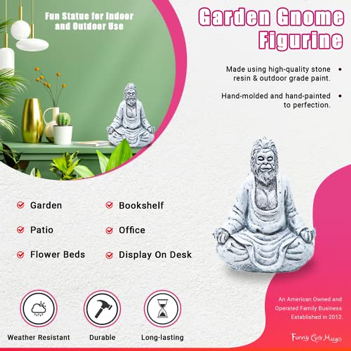 Funny Guy Mugs Garden Gnome Statue - Middle Finger Bigfoot - Indoor/Outdoor Garden Gnome Sculpture for Patio, Yard or Lawn