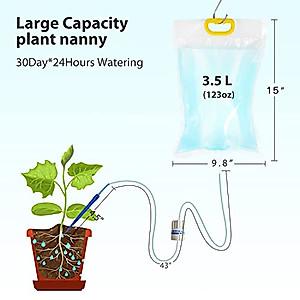 AHOUGER 4Pcs 3500ml Plant Life Drip Watering Bag with Adjustable Flow Automatic Plant Watering System Devices Waterer Spikes for Indoor Outdoor Potted Plant with 4Pcs Hooks