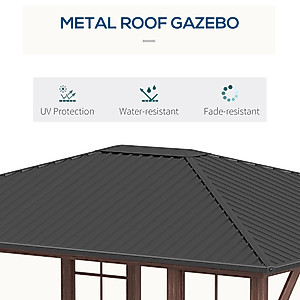 Outsunny 10' x 12' Hardtop Gazebo with Galvanized Steel Roof, Wood Grain Steel Frame, Heavy Duty Permanent Pavilion Outdoor Gazebo, for Garden, Patio, Backyard, Deck, Lawn