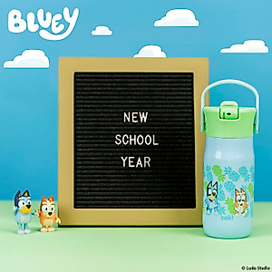 Zak Designs Harmony Bluey Kid Water Bottle for Travel or At Home, 14oz Recycled Stainless Steel is Leak-Proof When Closed and Vacuum Insulated (Bluey, Bingo, Muffin)