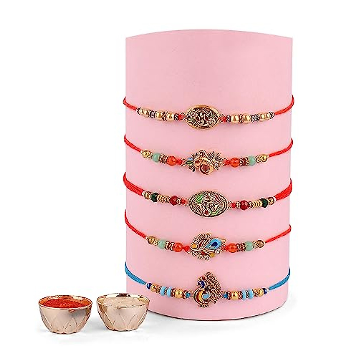 SATVIK 5 Pc Rakhi for Brother Bhaiya Bhabhi Traditional Handmade Assorted Designer Rakhi Set Roli Chawal, Greeting Card & Soun Stickers Rakhi Thread Rakhdi Bracelets Rakshabandhan