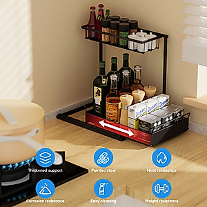 Under Sink Organizer, Painted Steel Under Cabinet Basket Organizer, Sliding Under Sink Storage with Handles, Black Bathroom Organizer Under Sink, Multi-purpose Cleaning Supplies Organizer for Kitchen