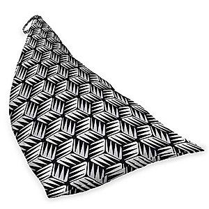 Ambesonne Abstract Lounger Chair Bag, Pattern of Irregular Pointy Shapes Striped Elements Monochrome Scene, High Capacity Storage with Handle Container, Lounger Size, Charcoal Grey and Pearl