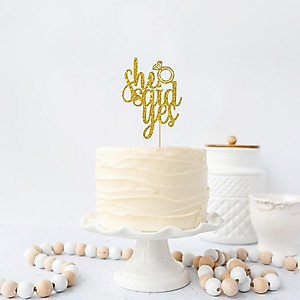 Gold Glitter She Said Yes Cake Topper - for Engagement/Bridal Shower/Wedding Shower/Proposal/Bachelorette Party Decorations