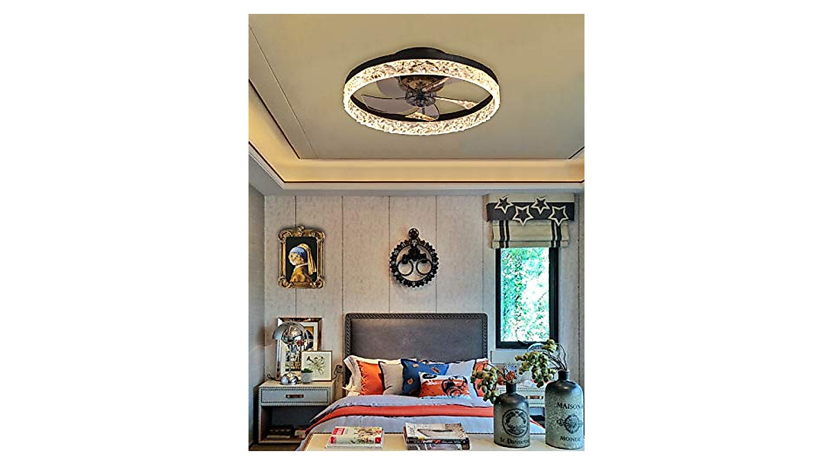 QUMFIXPU 20" Round Flush Mount Ceiling Fan with Lights