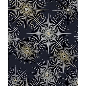 NextWall Starburst Geo Mid Century Peel and Stick Wallpaper (Midnight Blue & Metallic Gold)