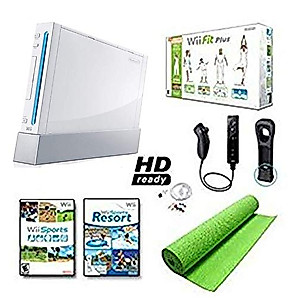 Nintendo Wii Black System HD Ready + Wii Fit Plus, Balance Board Mat Bundle