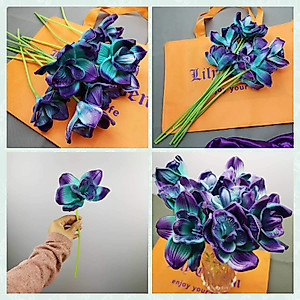 Lily Garden Artificial Flowers Purple Turquoise Orchid Stem Real Touch Flowers Set of 12 Stems