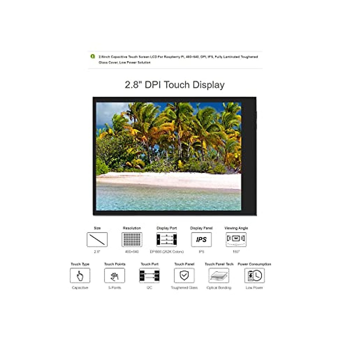 waveshare 2.8inch Screen LCD Compatible with Raspberry Pi 4B/3B+/3B/2B/B+/A+/Zero/Zero W/WH/Zero 2W 480×640 Resolution DPI IPS 5-Points Capacitive Touch Control Optical Bonding Toughened Glass Cover