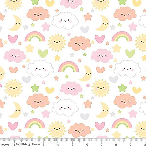 Flannel Baby Girl Sweet Dreams White Fabric by Riley Blake Sold by The Yard