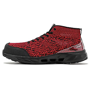 SKOKOD Men's Steel Toe Shoes Non-Slip Puncture Proof Work Shoes Food Service Safety Shoes for Men Lightweight Breathable Comfortable Outdoor Sports Shoes（Red 9）