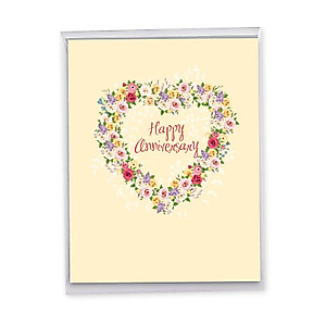 The Best Card Company - Jumbo Floral Heart Anniversary Greeting Card (8.5 x 11 Inch) - Love, Romantic Card for Wife, Husband - Heartfelt J6578AANG