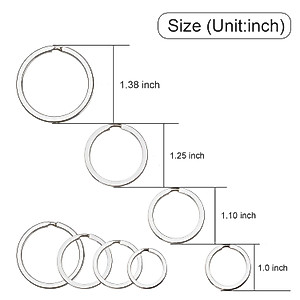 Teskyer Flat Key Ring, 40 Pack 4 Sizes Split Metal Key Rings for Organizing Home Car Office Keys and Accessories, Silver (0.98INCH, 1.10INCH, 1.25INCH, 1.37INCH)