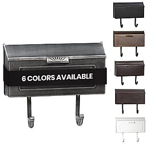 Cast Aluminum Metal Mailbox with Newspaper Hooks, Easy to Install Wall Mount, Heavy Duty, Rustproof Coated Paint, Horizontal Mail Box for House Porch - 16” x 4.25” x 8.25” (Swedish Silver)