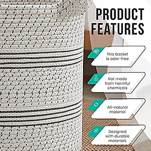 Organizix Large Cotton Rope Laundry Hamper Woven Basket with Handles, Storage Basket for Toys, Blanket, Throws, Pillows and Towels - 18 x 16, Multi Stripe