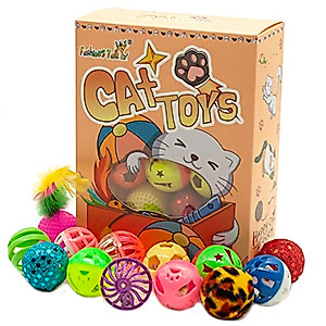 Fashion's Talk 40 Pack Plastic Ball Cat Toys Lattice Balls with Bell Jingle Bulk Kitten Toy, Gift Box Color Varies