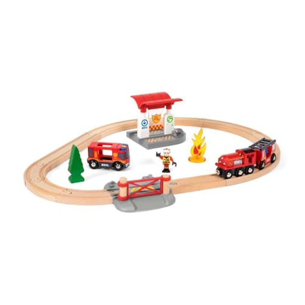 BRIO 33815 Rescue Firefighter Set | 18 Piece Train Toy Set with Fire Truck and Accessories | Kid-Friendly Wooden Tracks | Ideal for Toddlers Aged 3 and Up