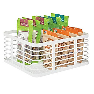 mDesign Steel Metal Wire Kitchen Food Storage Organizer Bin Basket for Pantry Organization - Wired Farmhouse Basket with Handle for Shelves - Carson Collection - White
