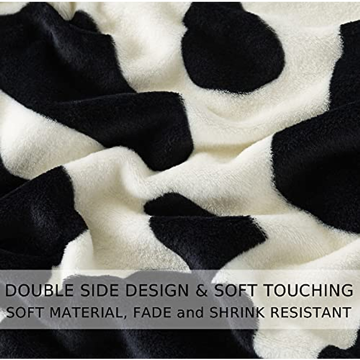Flannel Fleece Cow Print Blanket Queen Size - Premium Anti-Static Super Soft Cozy Plush, Lightweight Microfiber Winter Warm Throw Blanket for Couch Sofa Bed 90" x 90"(Black Cow Queen)