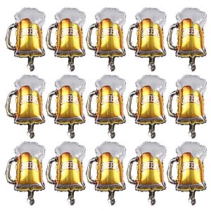 15 Pcs Beer Mug Cheers Foil Balloons Gold 16 Inch Mylar Balloon Birthday Beer Festival Beer Theme Party Decoration Supplies
